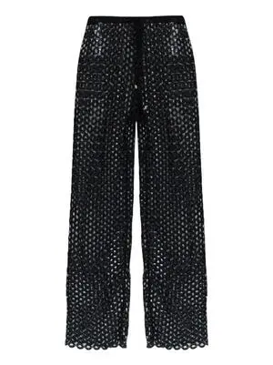 Cult Gaia Hollow Knit Wide-leg Drawstring Trousers - Black