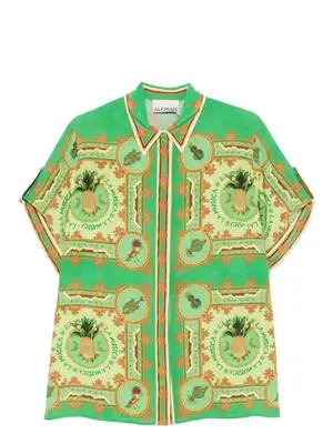 ALEMAIS Lapel Collar Short-sleeve Printed Shirt - Grass Green