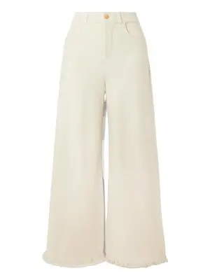 Arch4 Storme Frayed Organic Wool And Cashmere-blend Wide-leg Pants - Ivory