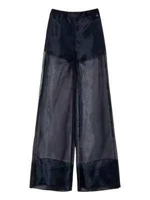 TWINSET Sheer Organza High-waisted Wide-leg Trousers - Black