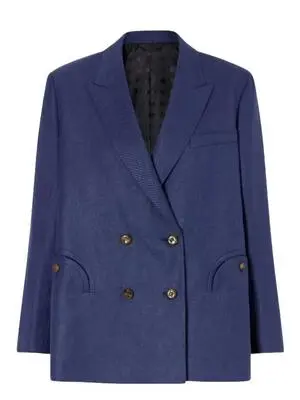 BLAZÉ MILANO Double-breasted Linen, Wool, And Silk Blend Blazer - Blue