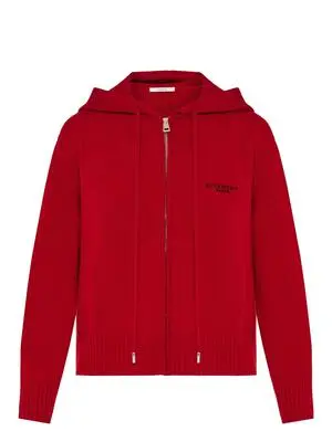 Givenchy Logo Embroidered Zip-up Hoodie - Deep Red