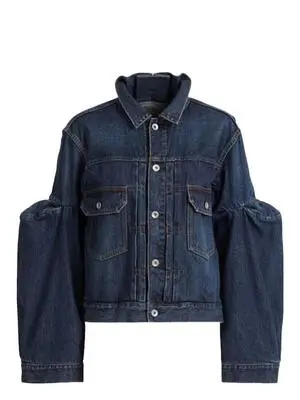 Sacai Denim Jacket With Button Detailing - Blue