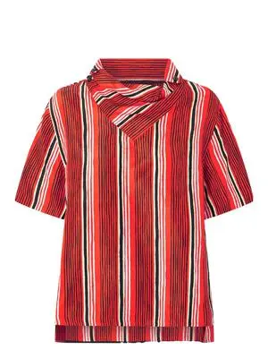 Proenza Schouler Striped Short-sleeved Shirt With Scarf Neck - Red