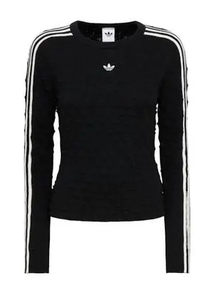 ADIDAS ORIGINALS Textured Knit Top With Signature Stripes - Black