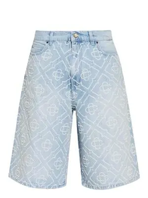 Casablanca Monogram Beaded Denim Shorts - Light Blue