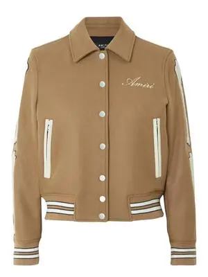Amiri Amiri Bones Appliquéd Wool-Blend Twill Bomber Jacket Brown