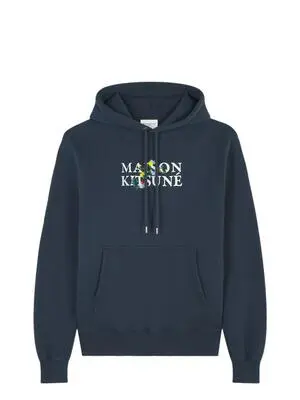 Maison Kitsuné Logo Printed Drawstring Hoodie - Black