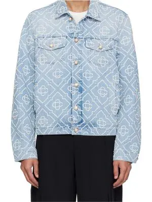 Casablanca Long-sleeve Faux Pearl Logo Pattern Denim Jacket - Blue
