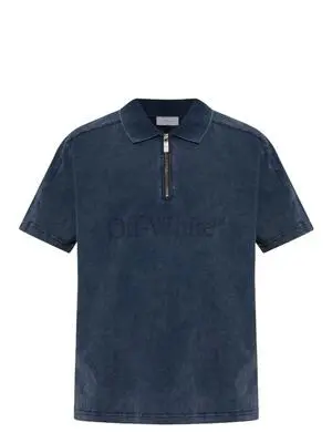 Off-White Logo Printed Half-zipped Polo Shirt - Blue