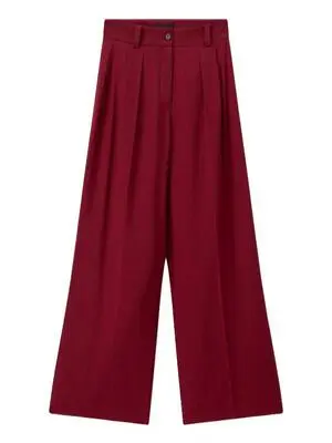 JOSEPH Forest Fine Wool Wide Leg Trousers - Ruby