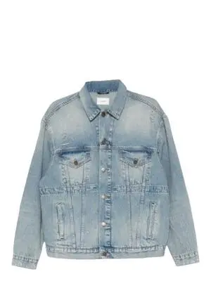 HAIKURE Distressed Logo Patch Denim Jacket - Gray