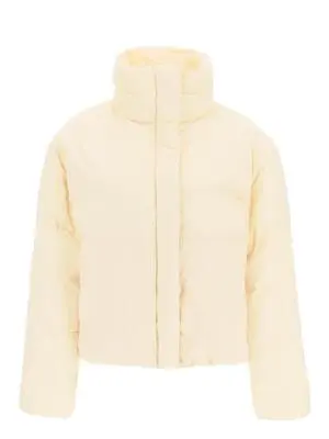 Magda Butrym Cropped Quilted Down Jacket With Leather Trim - Nude