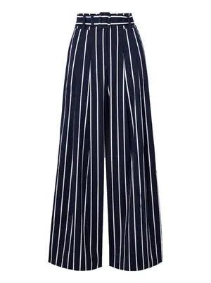 Veronica Beard Striped High-waisted Wide-leg Pants - Black