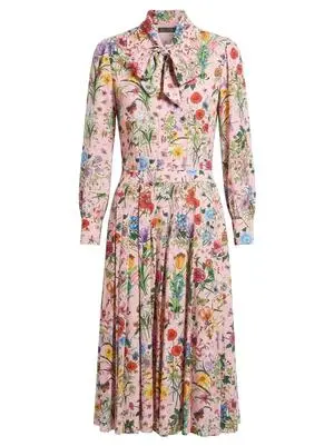Gucci Allover Flora Print Silk Midi Dress - Multicolor