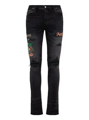 Amiri Skinny Jeans With Embroidery And Distressing - Black