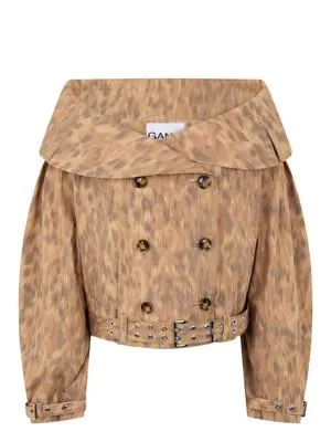GANNI Cropped Off-shoulder Jacket - Nude