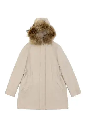 Max Mara Hooded Overcoat With Fur Trim - Nude