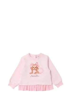 Monnalisa Cotton Blend Sweatshirt With Ruffled Hem - Pink
