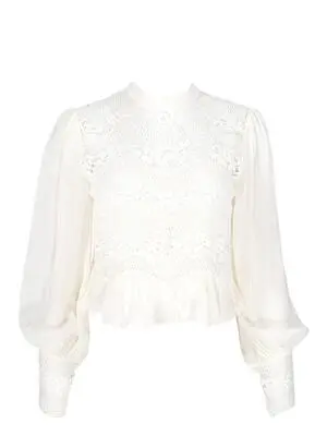 TWINSET Twinset Embroidered Lace High Neck Blouse