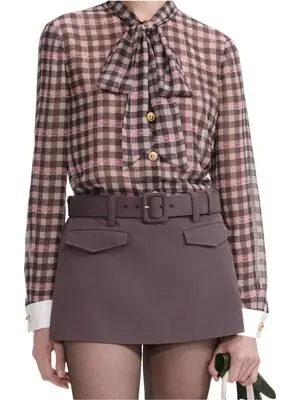 SELF-PORTRAIT Checkered Blouse With Bow Detail - Multicolor