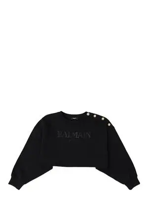Balmain Cropped Sweatshirt With Logo Detail - Black