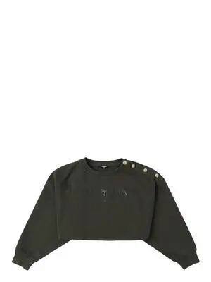 Balmain Cotton Cropped Sweatshirt With Logo Detail - Black