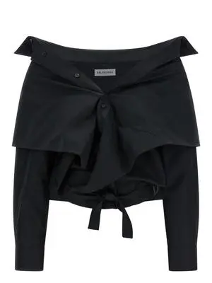 Balenciaga Off-the-shoulder Cropped Cotton Shirt - Black
