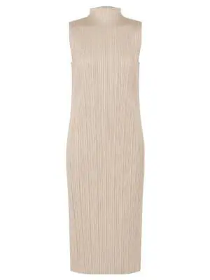 PLEATS PLEASE BY ISSEY MIYAKE Sleeveless High Neck Pleated Dress - Nude