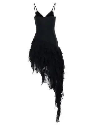 Blumarine Ruffled Asymmetric V-neck Long Dress - Black