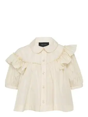 Simone Rocha Cropped Puff Sleeve Ruffle Shirt - Cream