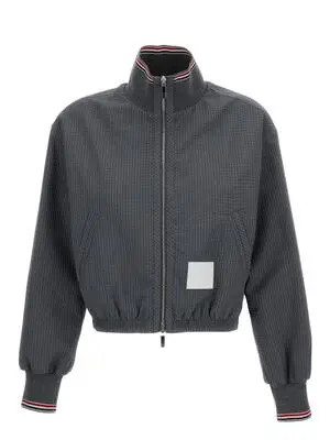 Thom Browne Zip-fastening Patch-detailed Jacket - Light Gray