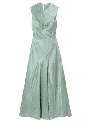 DÔEN Ginette Paneled Floral-jacquard Satin Midi Dress - Topaz