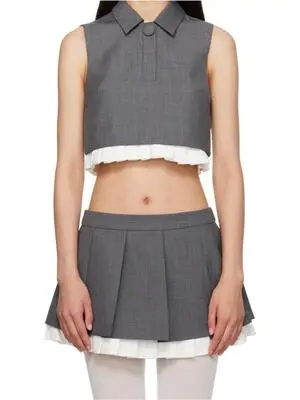 SHUSHU/TONG Cropped Sleeveless Top With Lapel Collar - Black