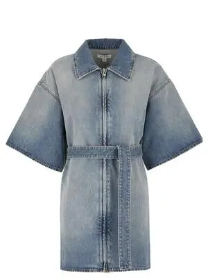 Alaïa Belted Denim Dress - Gray