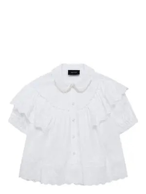 SIMONE ROCHA Simone Rocha Puff Sleeve Ruffle Shirt With Pearl Embellished Peter Pan Collar