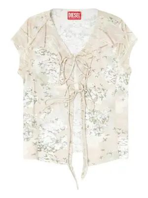 DIESEL® T-afrymy" Floral Lace-up Top - Beige