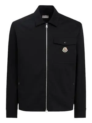 Moncler Blend Gabardine Shirt Jacket With Zip Closure And Chest Pocket - Black