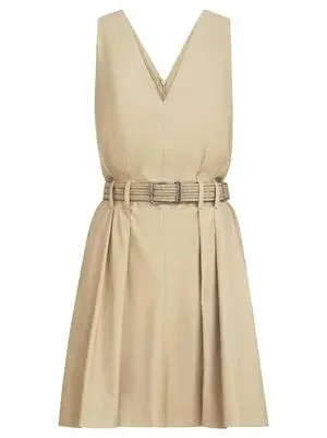 Brunello Cucinelli V-neck Belted Mini Dress - Nude