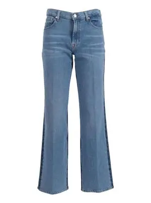 7 For All Mankind Contrast Panels Straight Leg Jeans - Light Blue