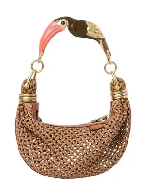 Chloé Small Bracelet Woven Tote Bag With Bird Handle - Brown