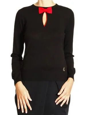 Moschino Knit Pullover With Red Bow Detail - Black
