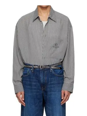 WOOYOUNGMI Striped Logo Patch Shirt - Gray