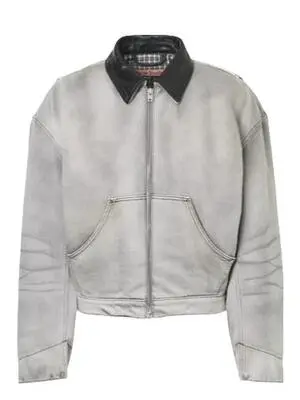Acne Studios Acne Studios Leather-Trimmed Denim Jacket Gray