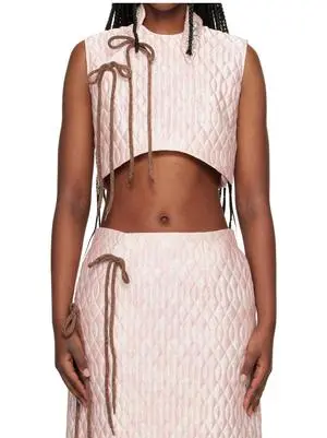Simone Rocha Embellished Quilted Top - Pink/brown/pearl/clear