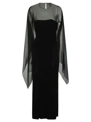 Alberta Ferretti Sheer Cape-sleeve Maxi Dress - Black