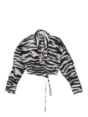Attico Printed Lapel Cropped Top With Hem Tie - Black