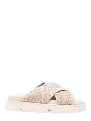 Mou Crochet-trim Crossover Strap Sandals - Nude