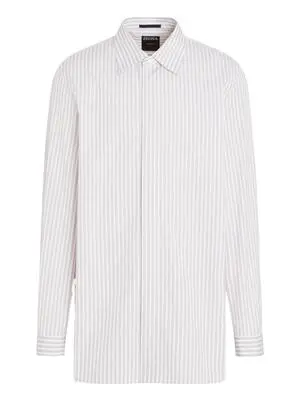 Zegna Centoventimila Striped Cotton Shirt White/brown