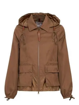 Moncler Adenium Hooded Tech Cotton Jacket - Brown